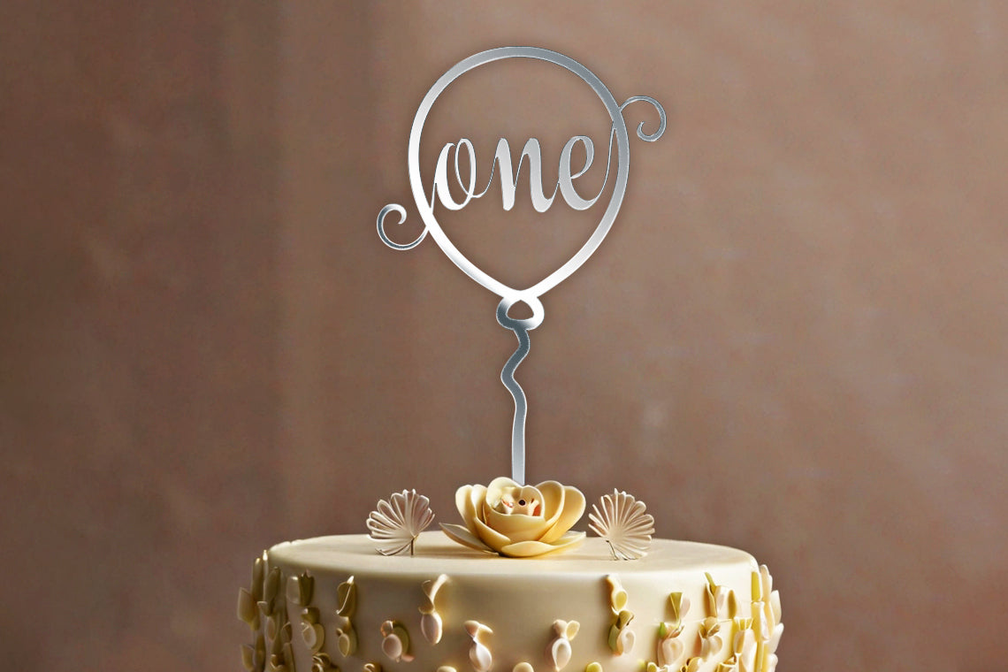 Custom Gold or Silver Mirror Acrylic Balloon Cake Topper with "One" Sc ...