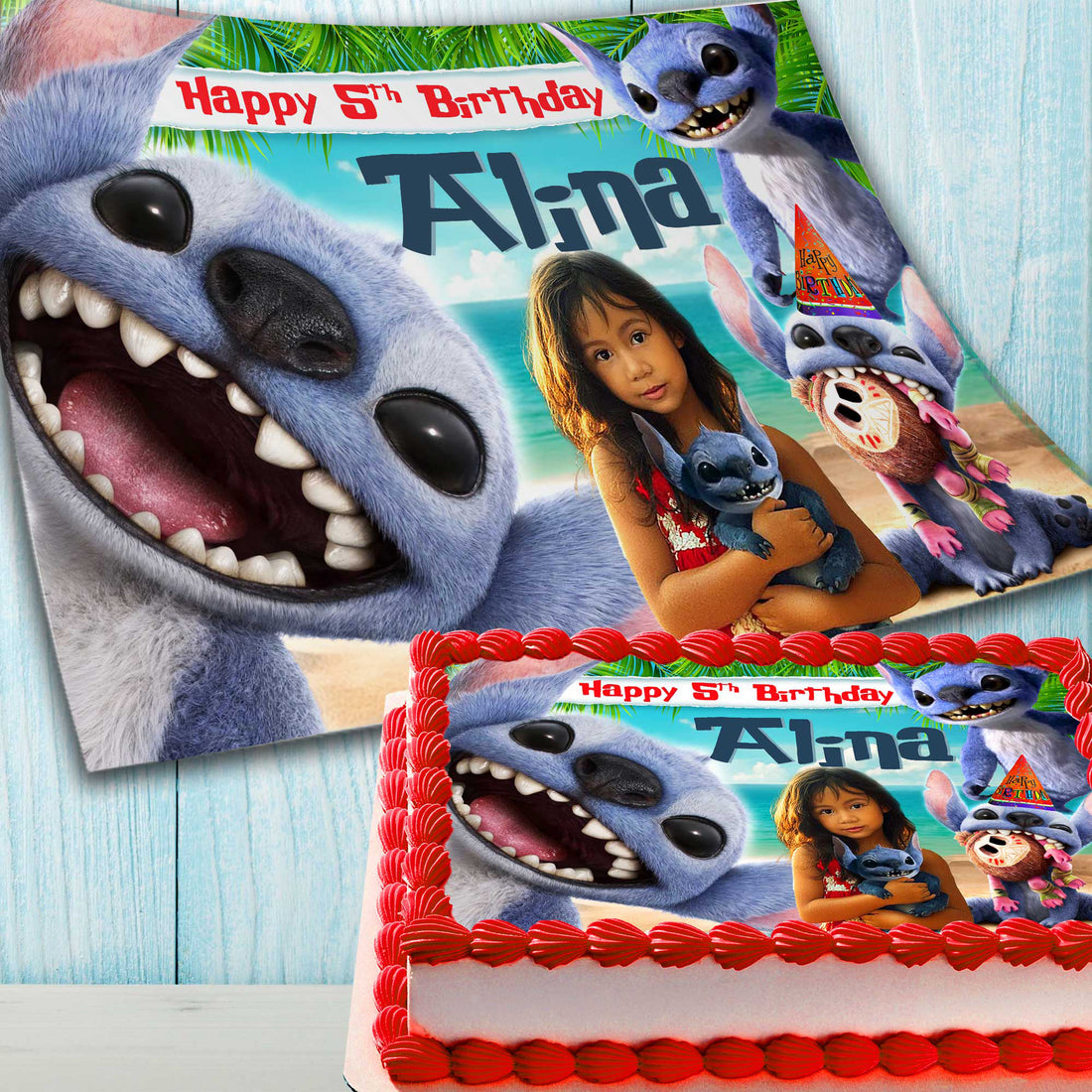 Lilo & Stitch Birthday Themed Edible Cake Topper – Rectangular Design ...