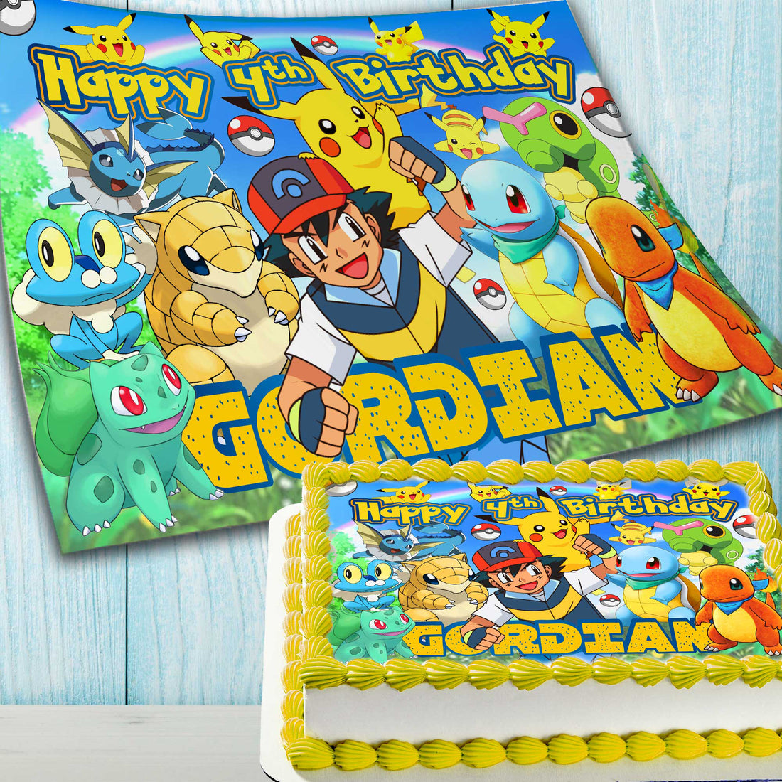 Pokemon Birthday Themed Edible Cake Topper – Rectangular Design – Wafe ...