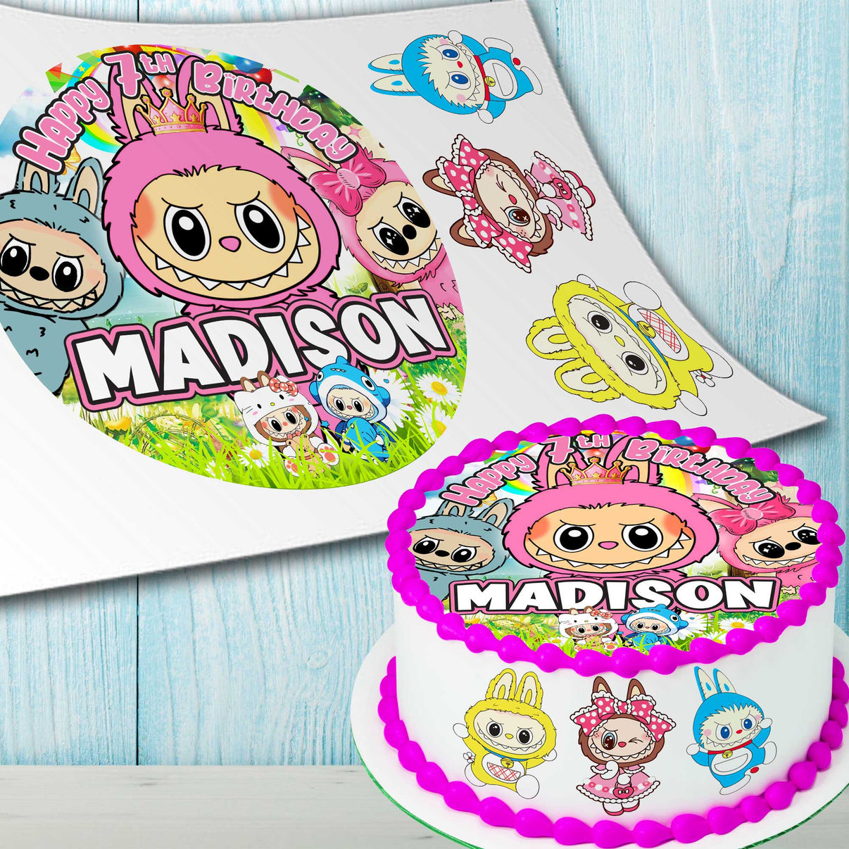 Set of 4 Labubu Cake Toppers - Edible, Precut on Wafer Paper, Sugar Sh ...