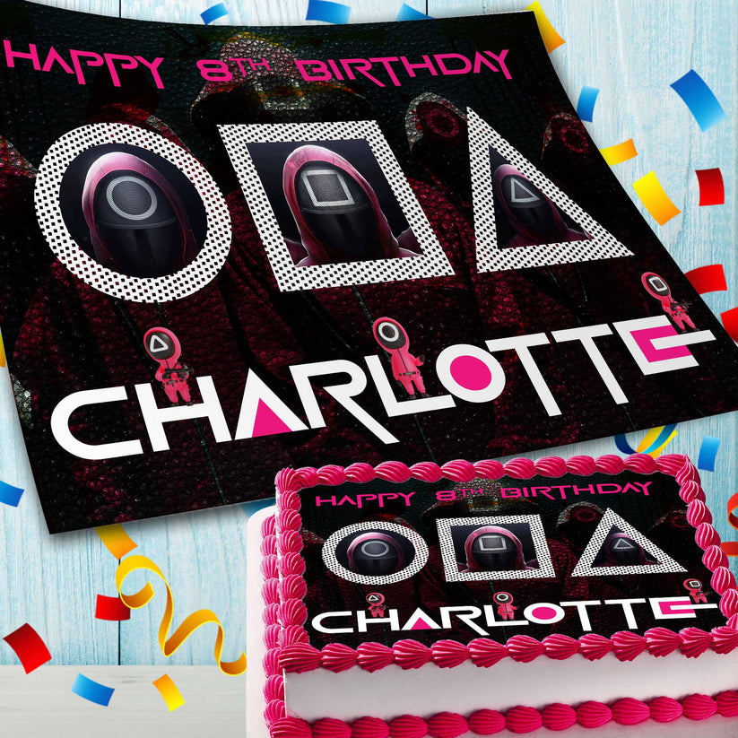 Squid Game Birthday Themed Edible Cake Topper - Rectangular Design - W ...