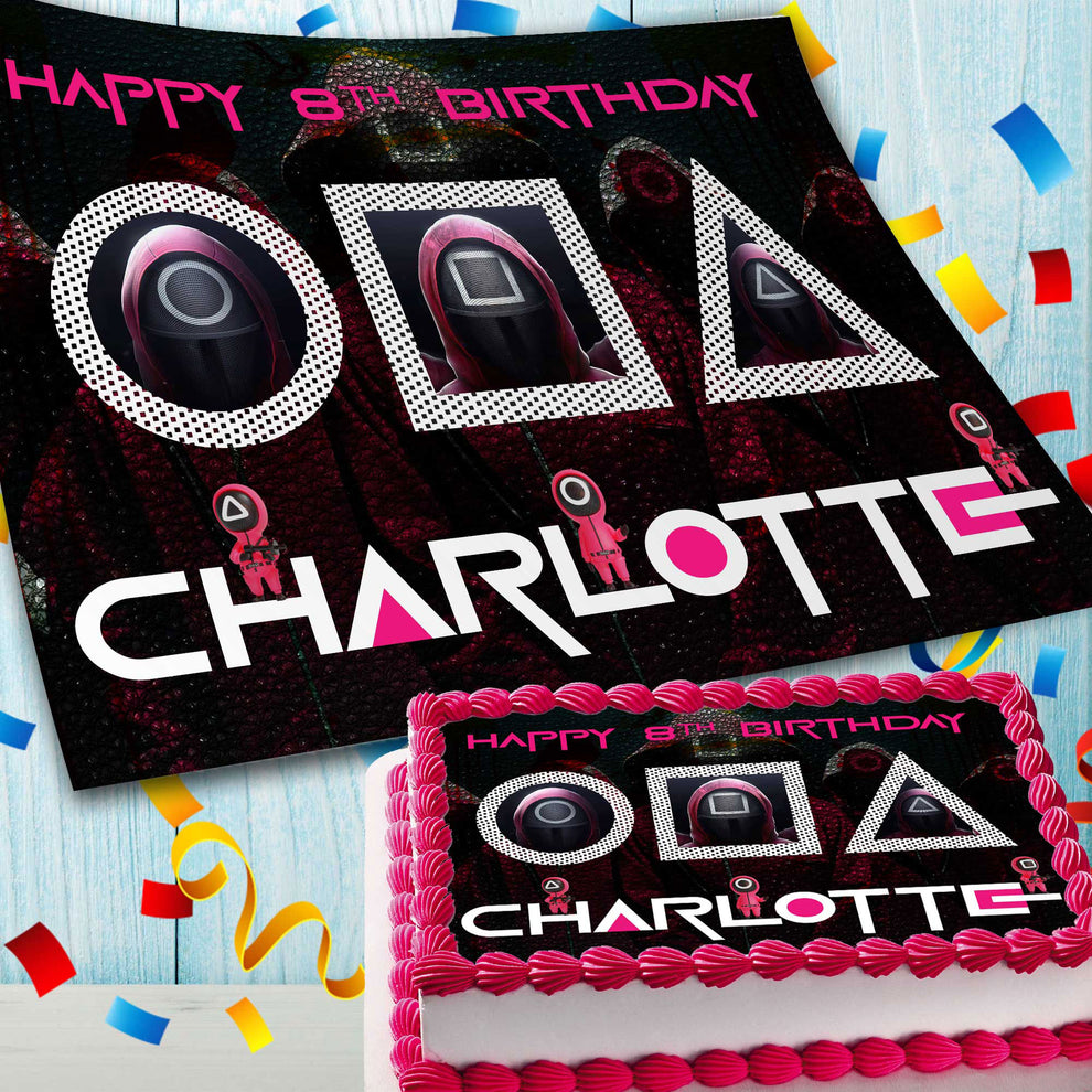 Squid Game Birthday Themed Edible Cake Topper - Rectangular Design - W ...